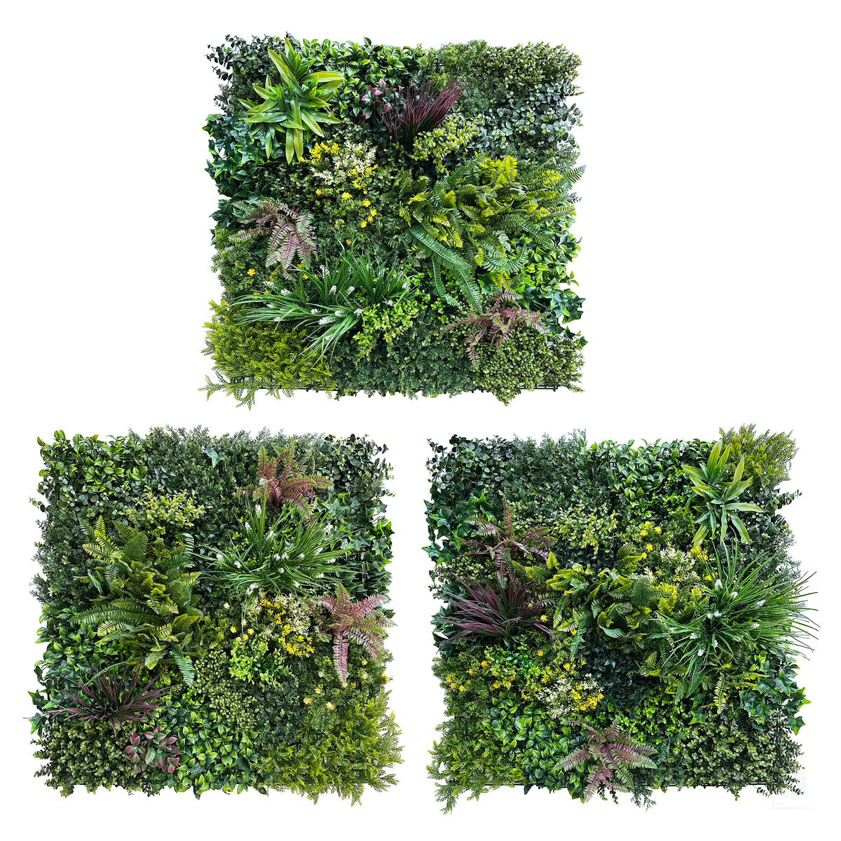 Combo of 3 x 1m2 artificial green wall panel with variegated mixed gre ...